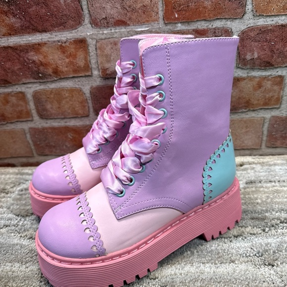 Dolls Kill | Shoes | Dolls Kill Pastel Pink And Purple Platform Combat ...